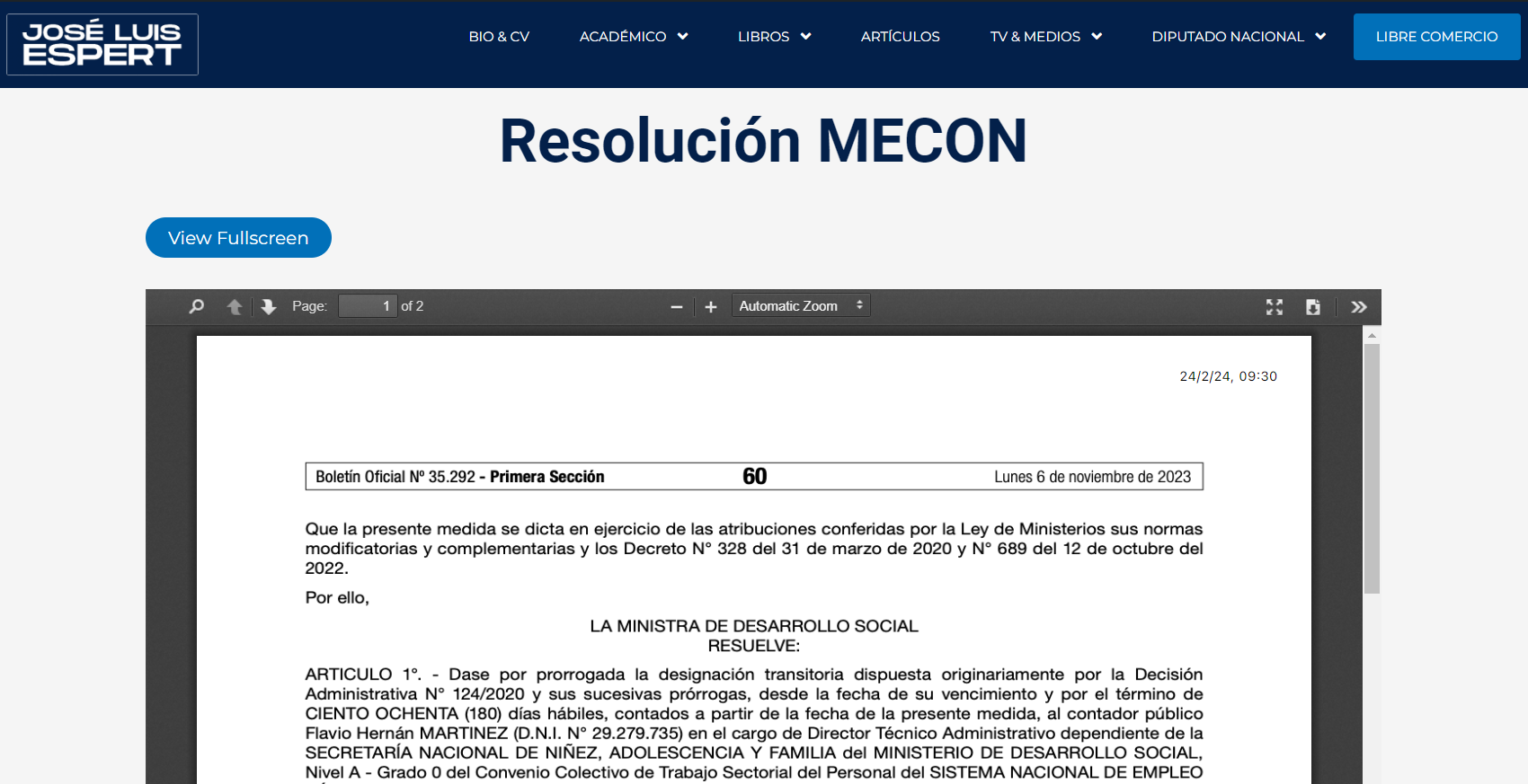 Resolución MECON
